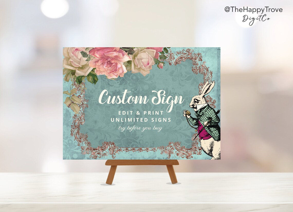Alice in Wonderland Custom Sign Template (digital Download) - Etsy