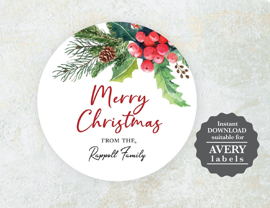 Christmas Round Sticker or Tag, Gift Wrap, Printable, Editable Instant ...