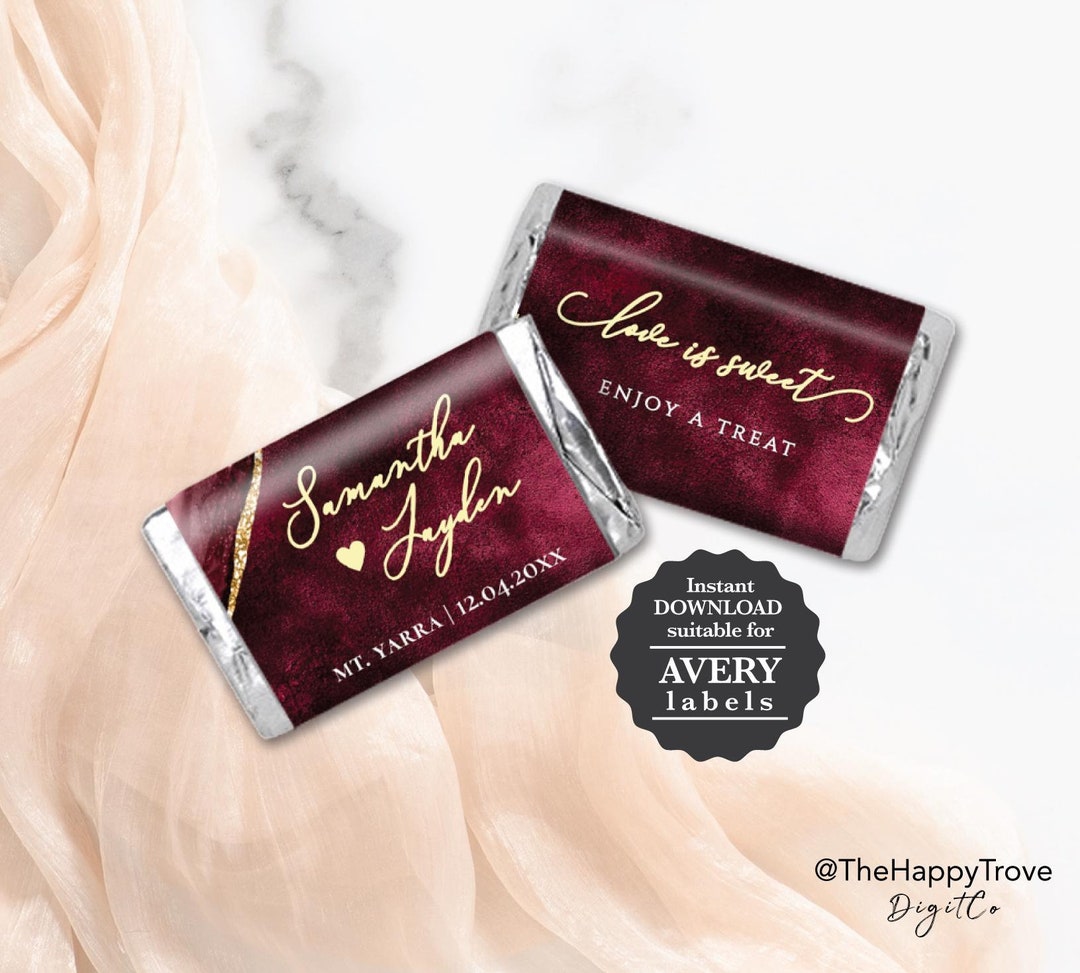 GRACE Burgundy & Gold Mini Chocolate Bar Wrapper, Maroon Red Gold ...