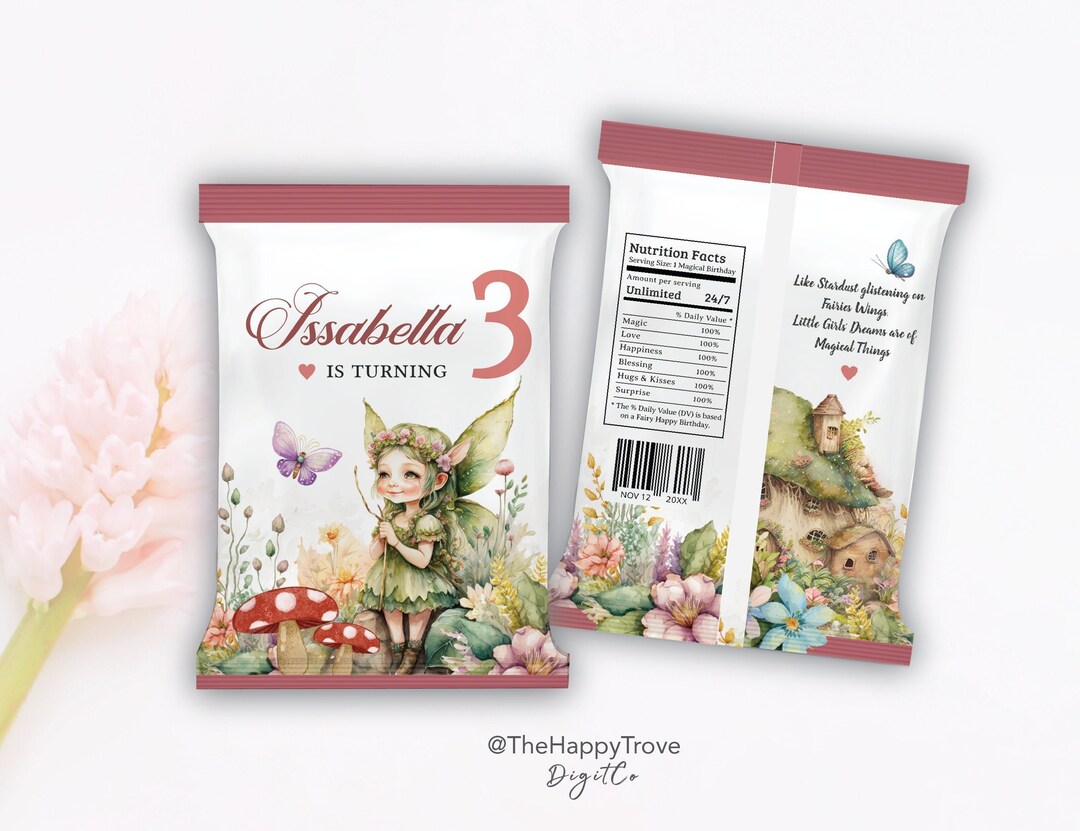 ELVINA Enchanted Fairy Garden Chip Bag Label, Enchanted Forest, Magical ...