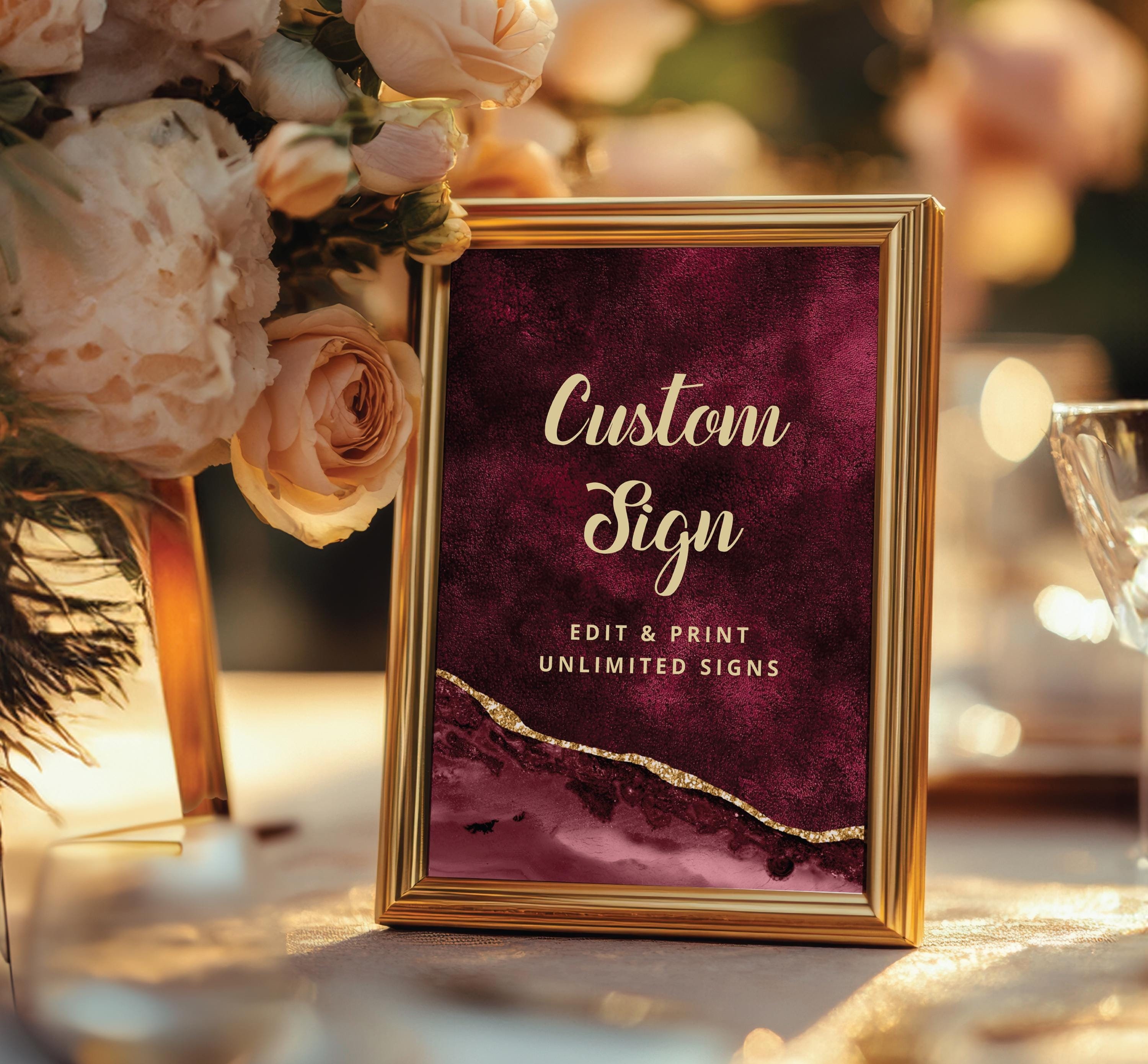 Burgundy & Gold Custom Table Sign Template (digital Download) GRACE - Etsy