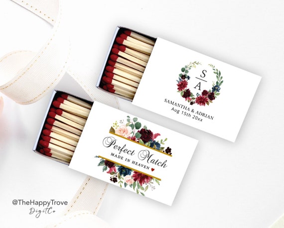 Burgundy Matchbox Label the Perfect Match Wedding Favour | Etsy