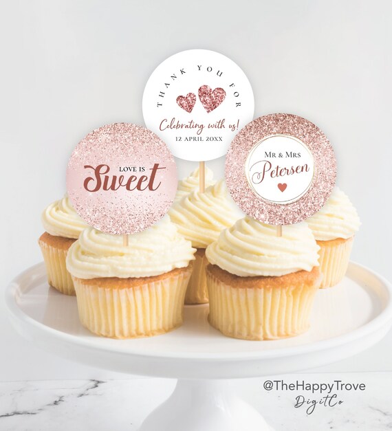ROSA Rose Gold Glitter 2 Cupcake Topper Editable - Etsy