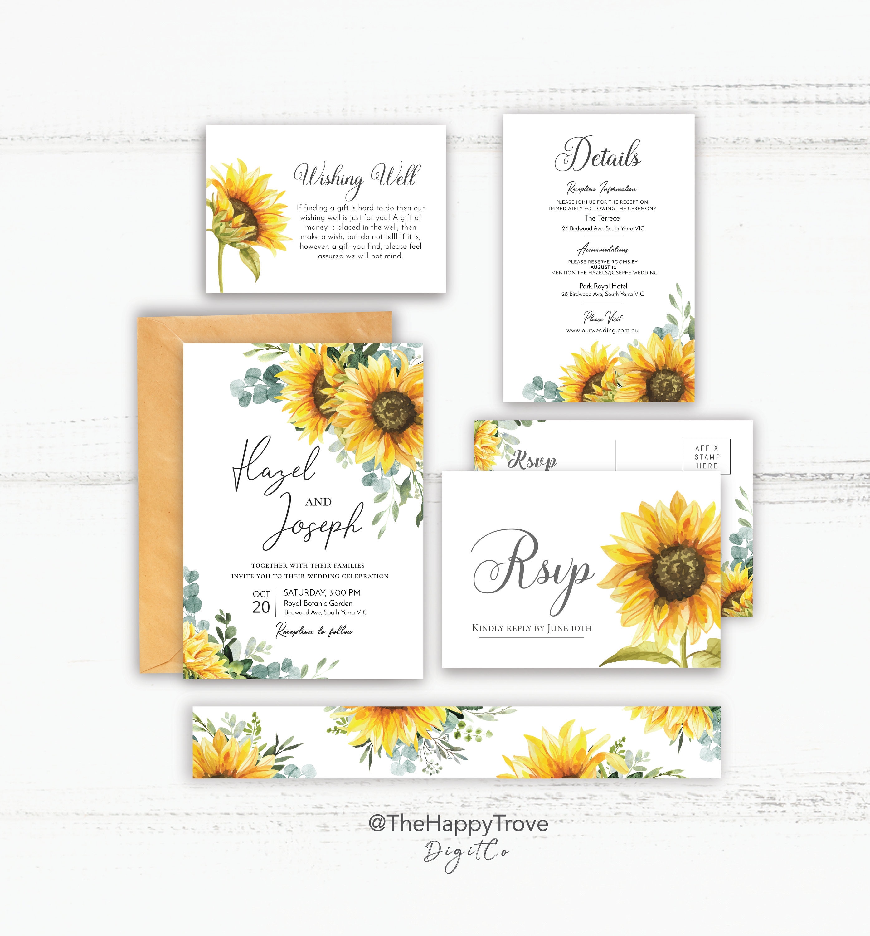 Sunflower Themed Printable Wedding Invitation Set Editable - Etsy