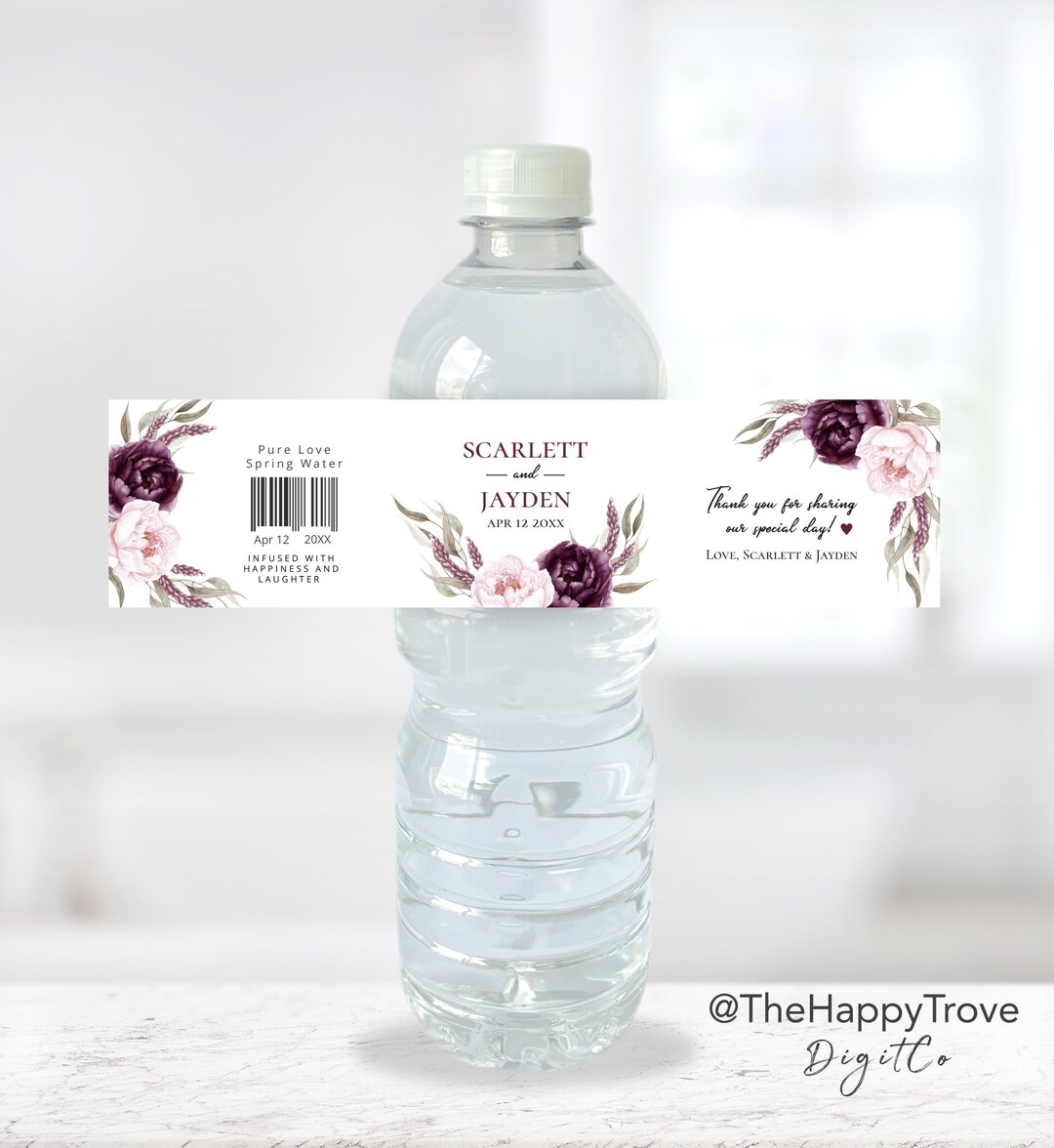 EVOLET Purple Water Bottle Label, Editable Digital Instant Download ...