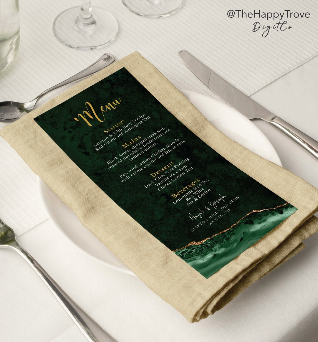 VERDA Emerald Green & Gold Menu, Editable Digital Instant Download ...