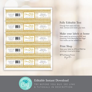 Gold Glitter Water Bottle Label, Editable Digital Instant Download ...
