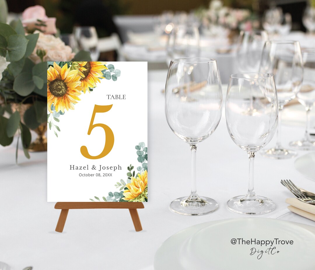 Sunflower Table Number Signs, Editable Digital Instant Download ...