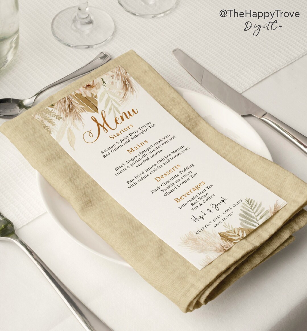 AURORA Boho Menu, Editable Digital Instant Download, Template 3.75"x9 ...