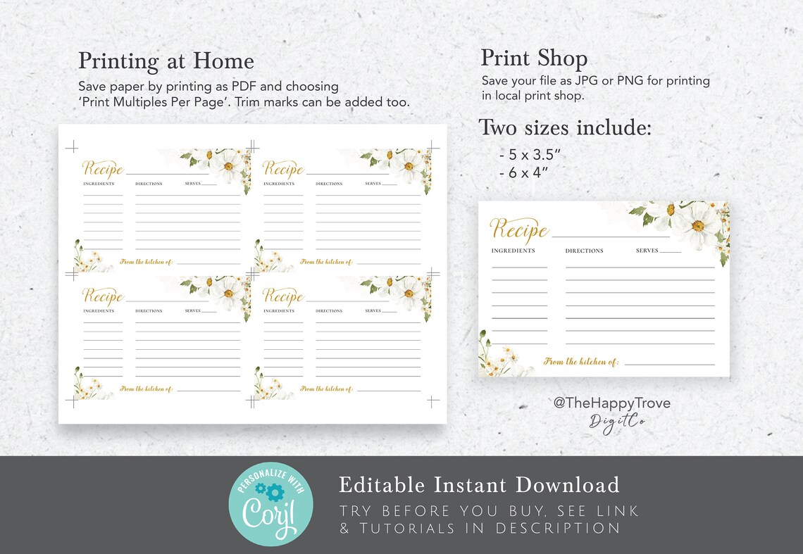 DAISY Recipe Card Bridal Shower Game Editable Instant - Etsy