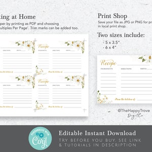DAISY Recipe Card, Bridal Shower Game, Editable Instant Download ...