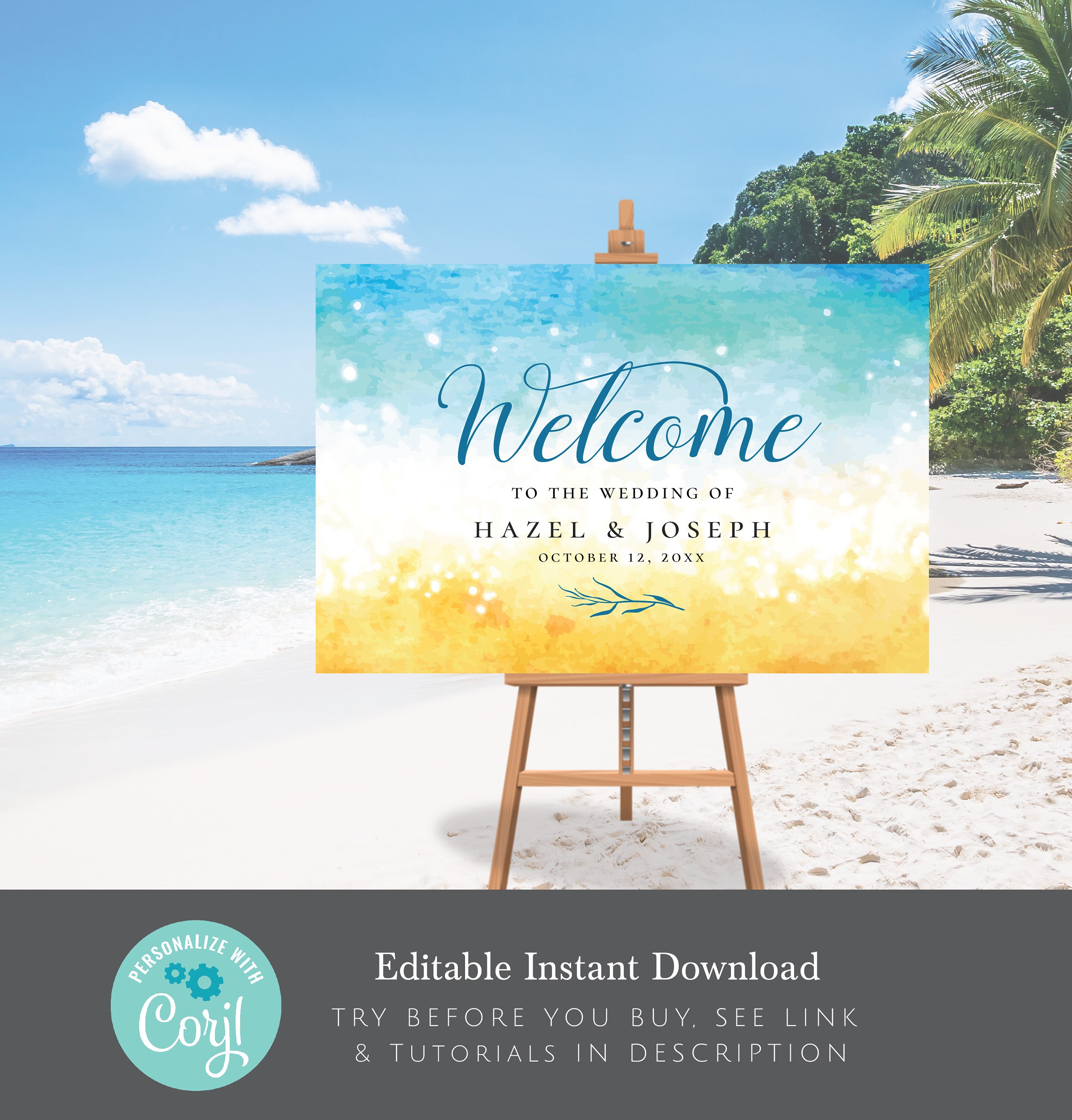 Beach themed Welcome Sign poster editable digital instant | Etsy