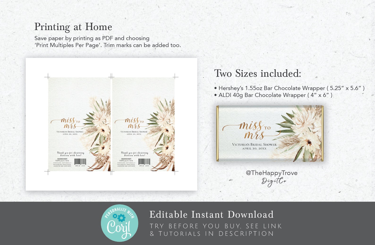 AURORA Boho Chocolate Bar Wrapper Aldi 40g Hershey 1.55oz - Etsy