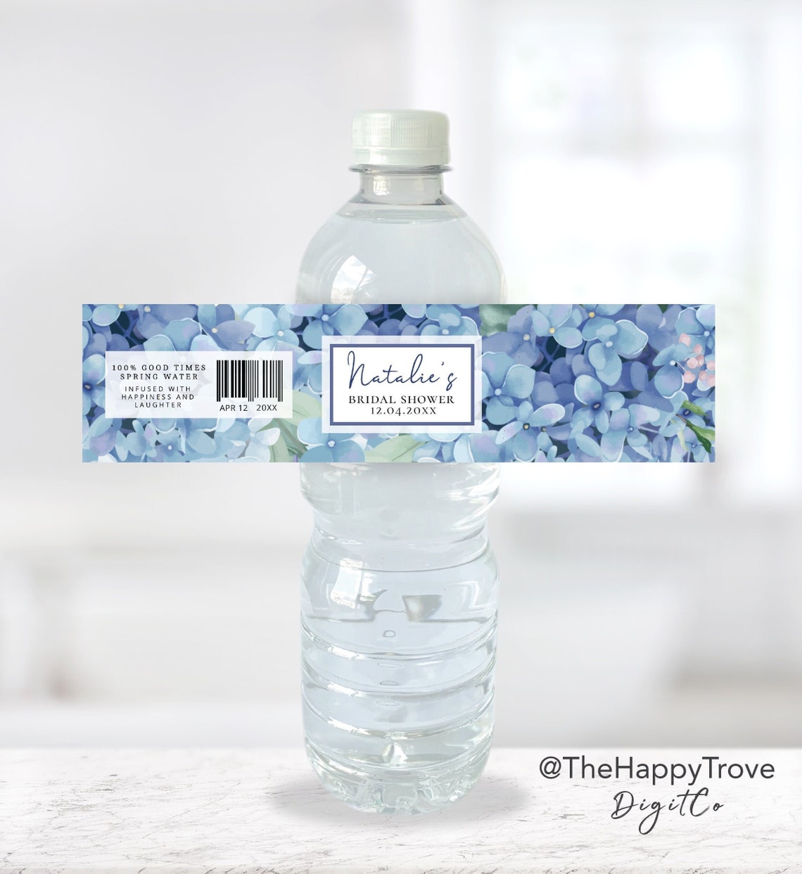 SINI Blue Hydrangea Water Bottle Label Editable Digital - Etsy