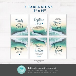 GENY Beach Themed Table Sign Set, Waves, Sea Foam, Ocean, Aqua ...