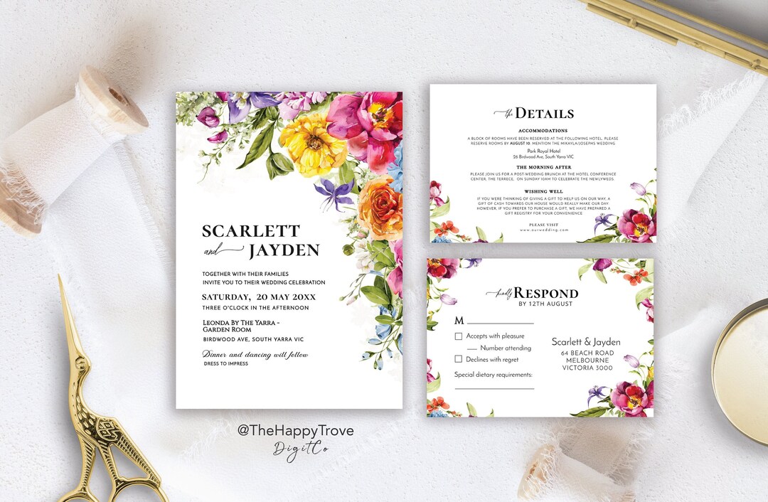 ELINA Maximalist Colorful Wedding Invitation Set, Vibrant, Bold, Bright ...