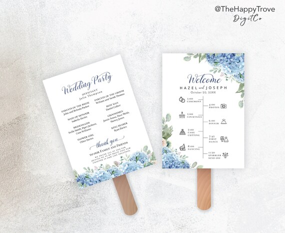 SINI Blue Hydrangea Program Fan Order of Event Editable - Etsy