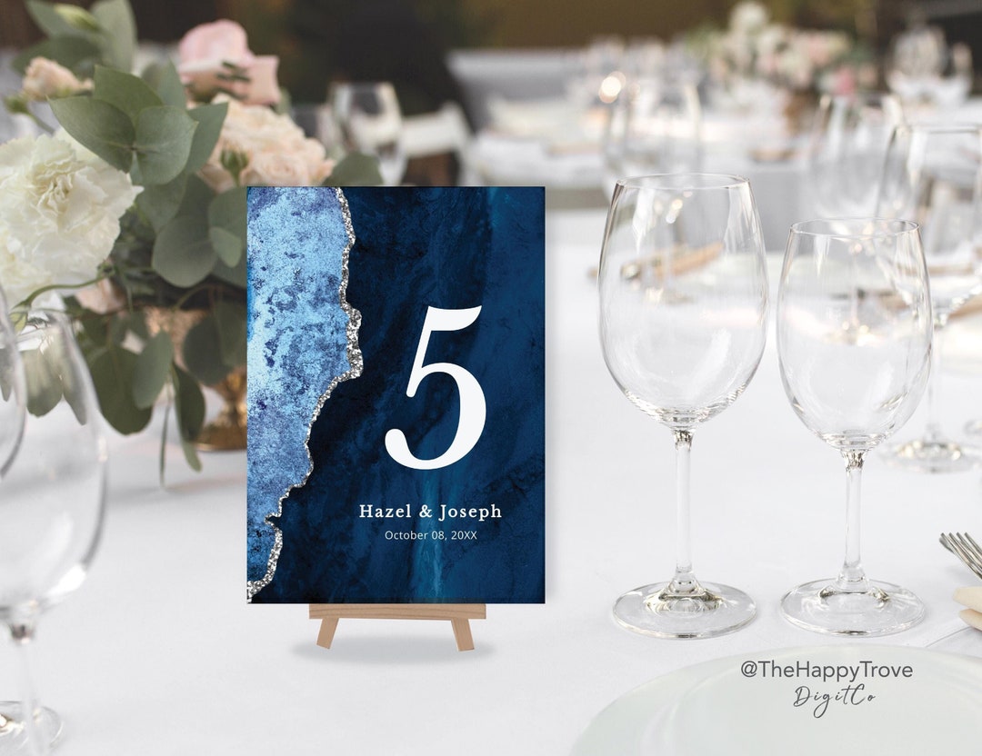 DEW Navy Blue & Silver Table Number Sign, Starry Night, Celestial Theme ...