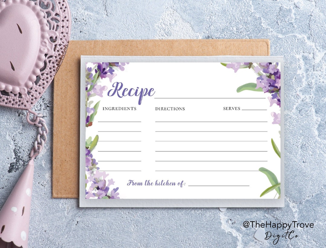 Lavender Recipe Card, Bridal Shower Game, Editable Instant Download ...
