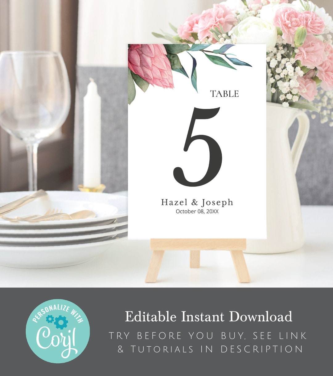 Protea Printable Table Number Signs, Editable Digital Instant Download ...