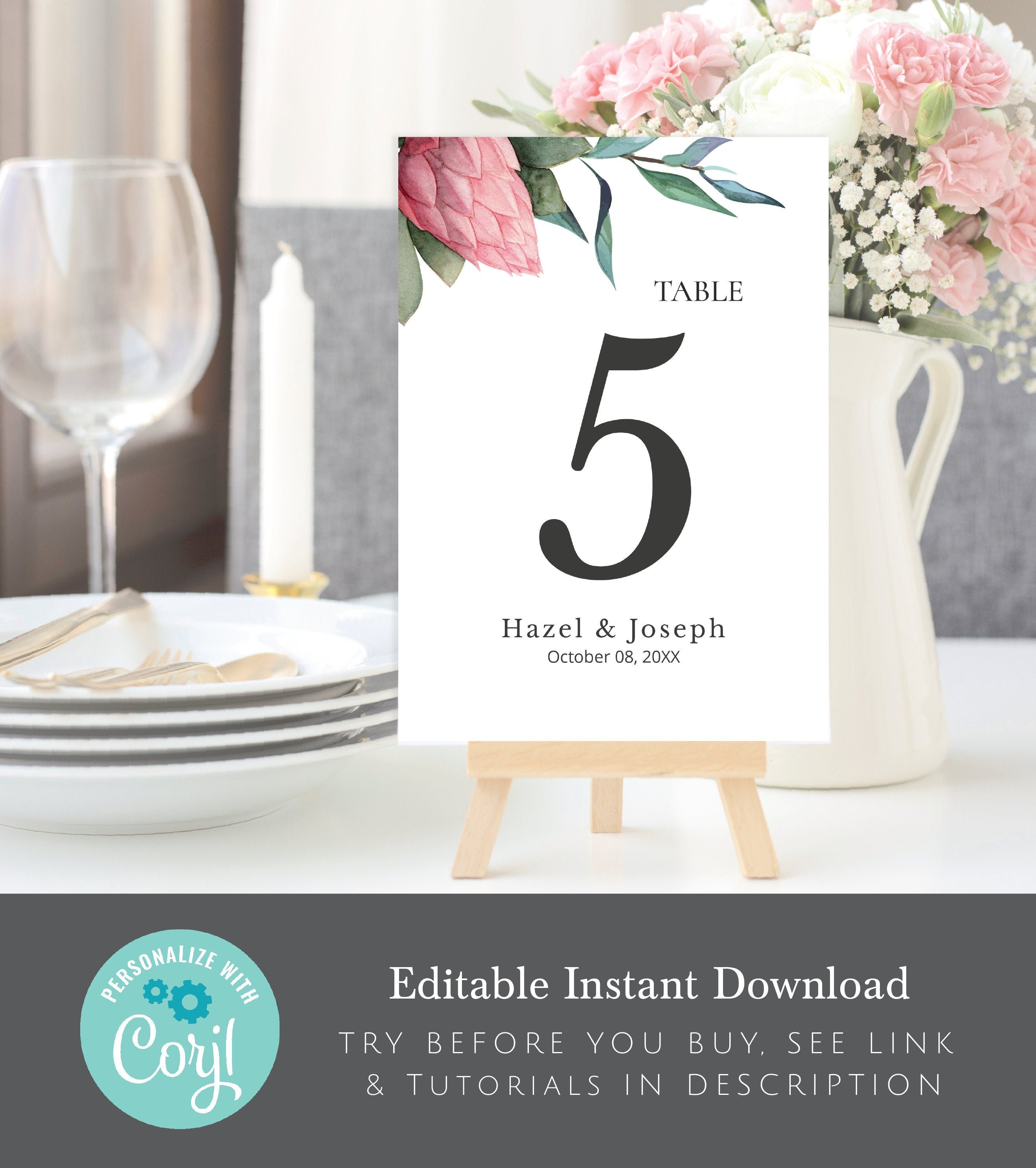 Protea Printable Table Number Signs Editable Digital Instant - Etsy ...