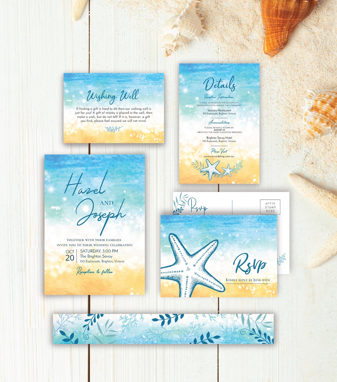 Beach Themed Wedding Invitation Set Editable Instant - Etsy