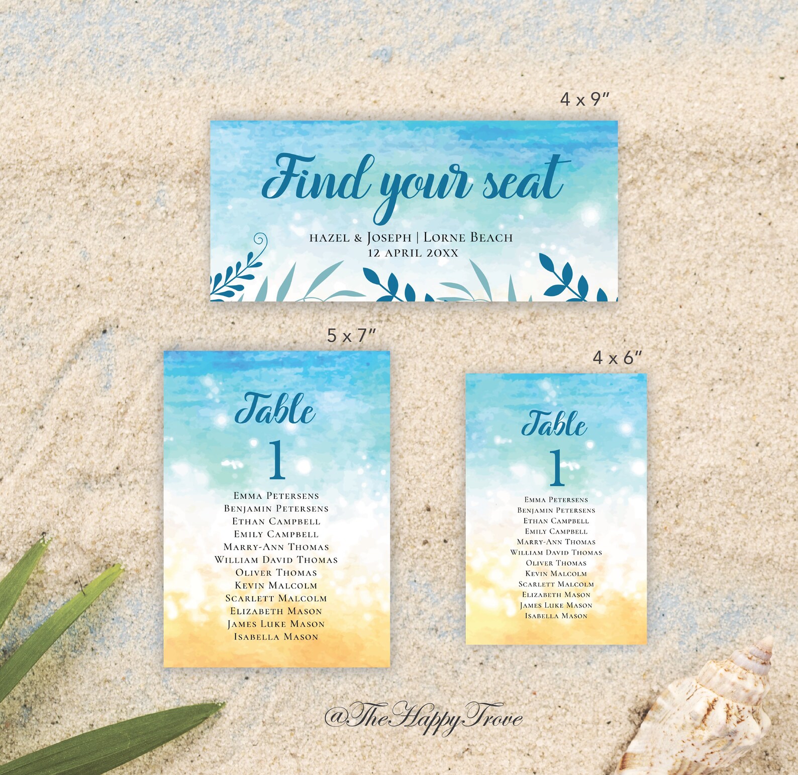 Beach Themed Seating Chart Set Editable Digital Instant - Etsy