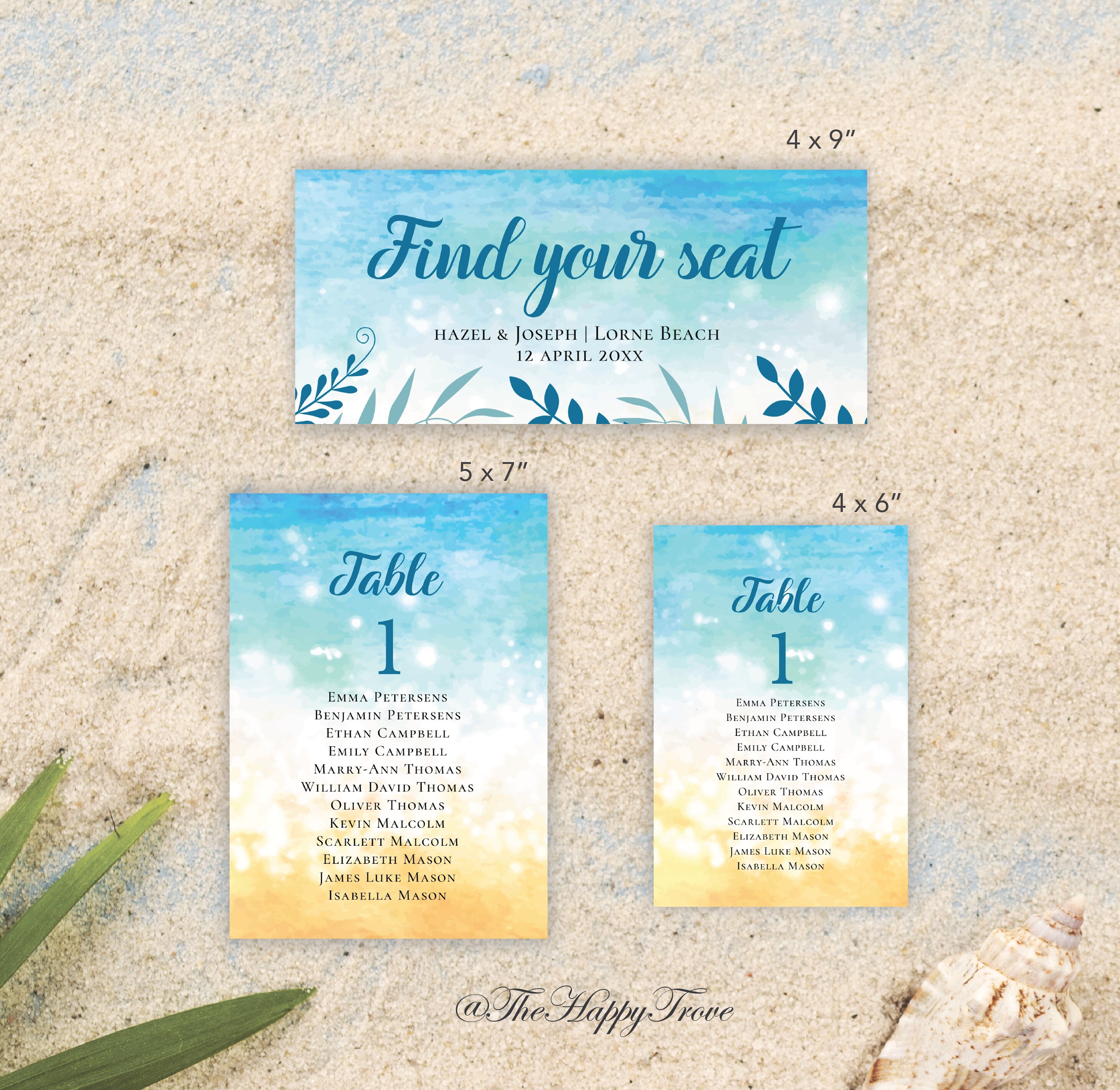 Beach Themed Seating Chart Set Editable Digital Instant - Etsy Australia