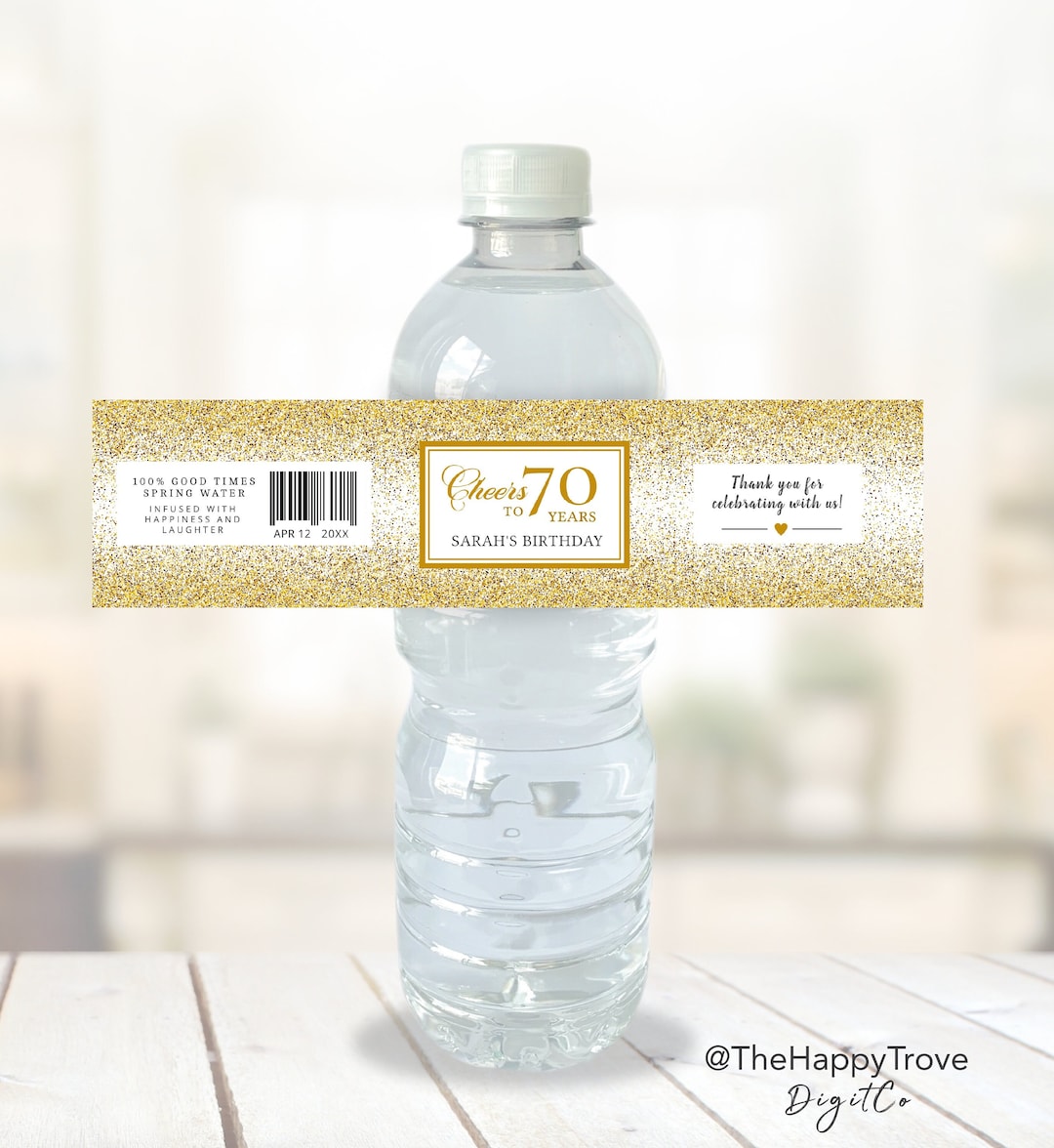 Gold Glitter Water Bottle Label, Editable Digital Instant Download ...