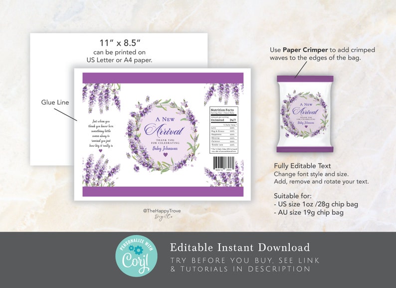 Lavender Themed Chip Bag Label Snacks Treat Bags Favour - Etsy