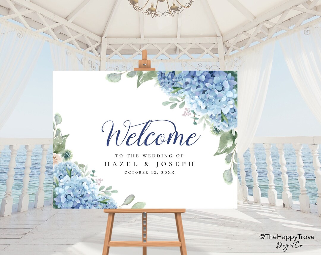SINI Blue Hydrangea Welcome Sign, Poster Editable Digital Instant ...