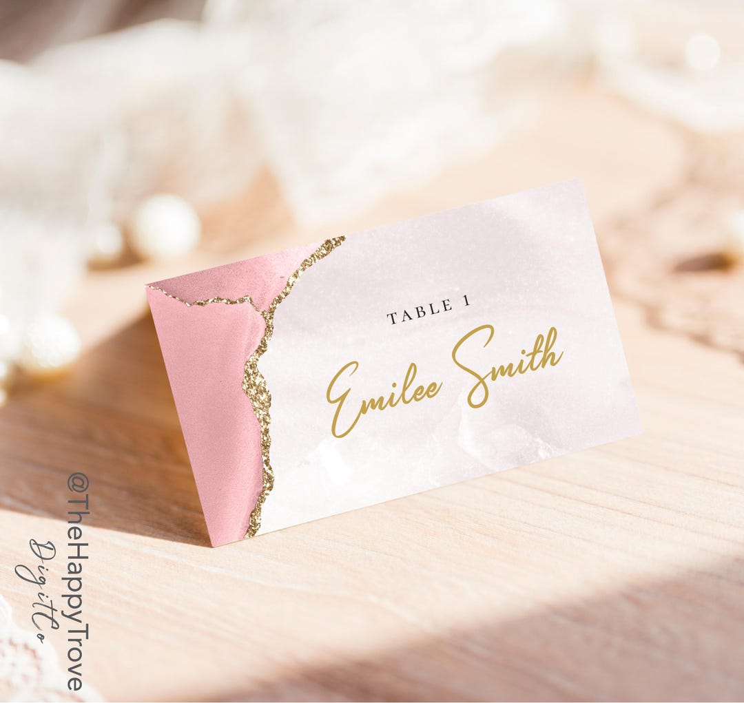 Pink & Gold Place Card Template: Blush Seating Cards (digital Download ...