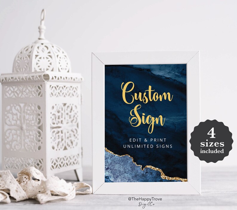 NOVA Navy Blue and Gold Custom Signs Editable Digital Instant - Etsy