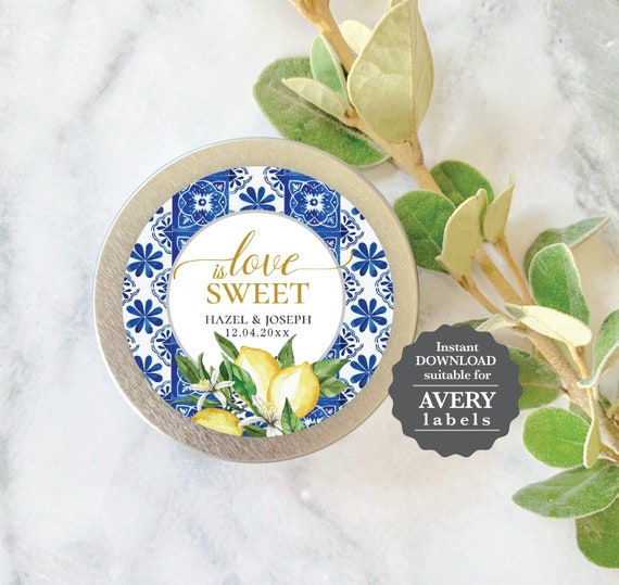 Blue Tiles Lemon Love is Sweet Round Sticker Avery Label - Etsy