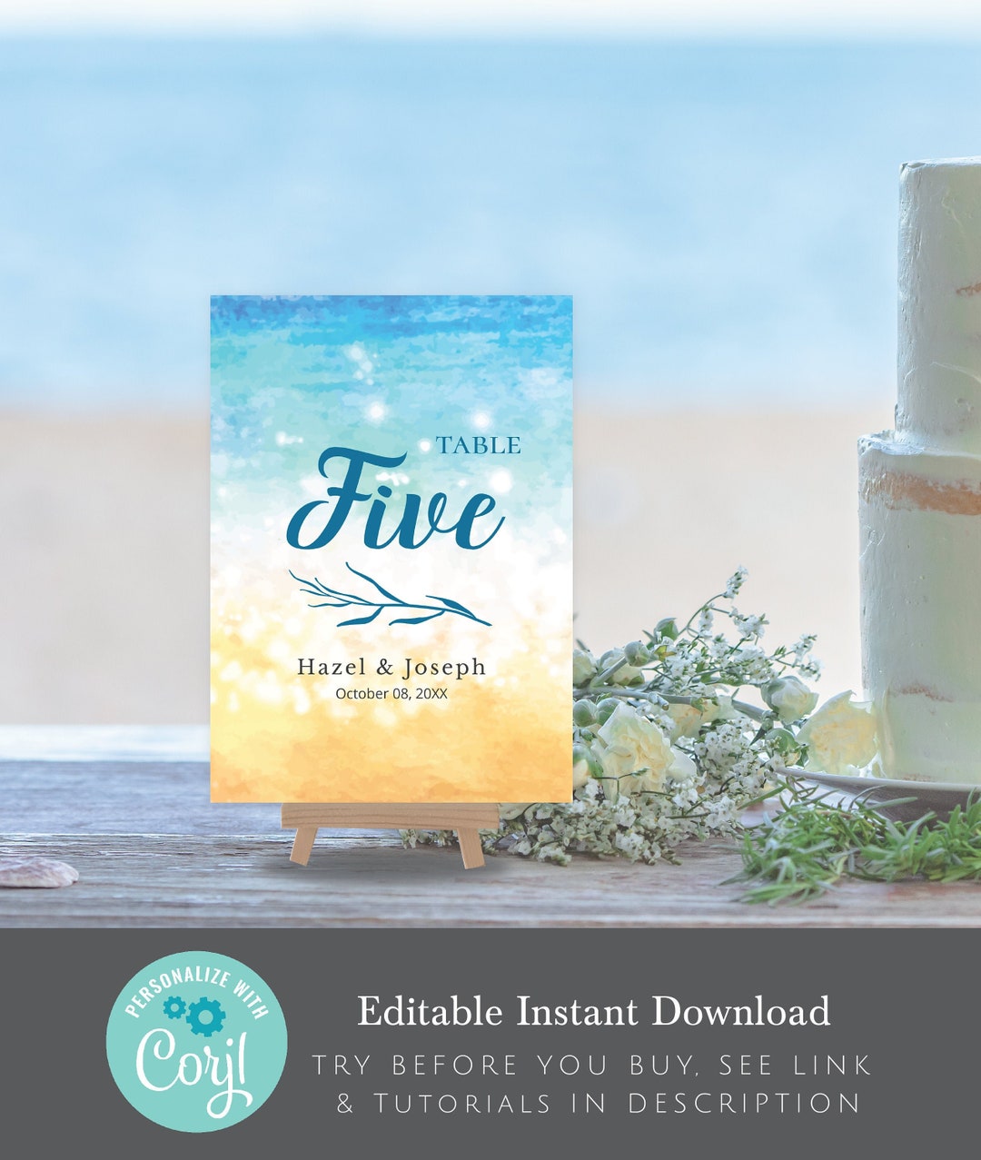 Beach Themed Table Number Signs, Editable Digital Instant Download ...