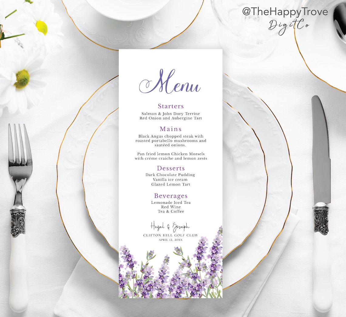 Lavender Menu Editable Digital Instant Download Template - Etsy Australia