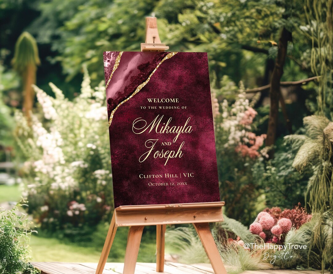 GRACE Burgundy & Gold Welcome Poster, Maroon Gold Welcome Sign ...