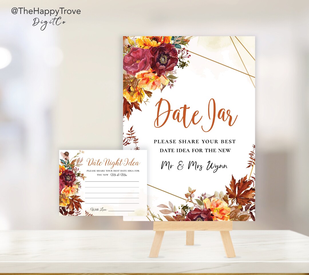 AMBER Fall in Love Date Jar Sign and Card, Editable Digital Download ...