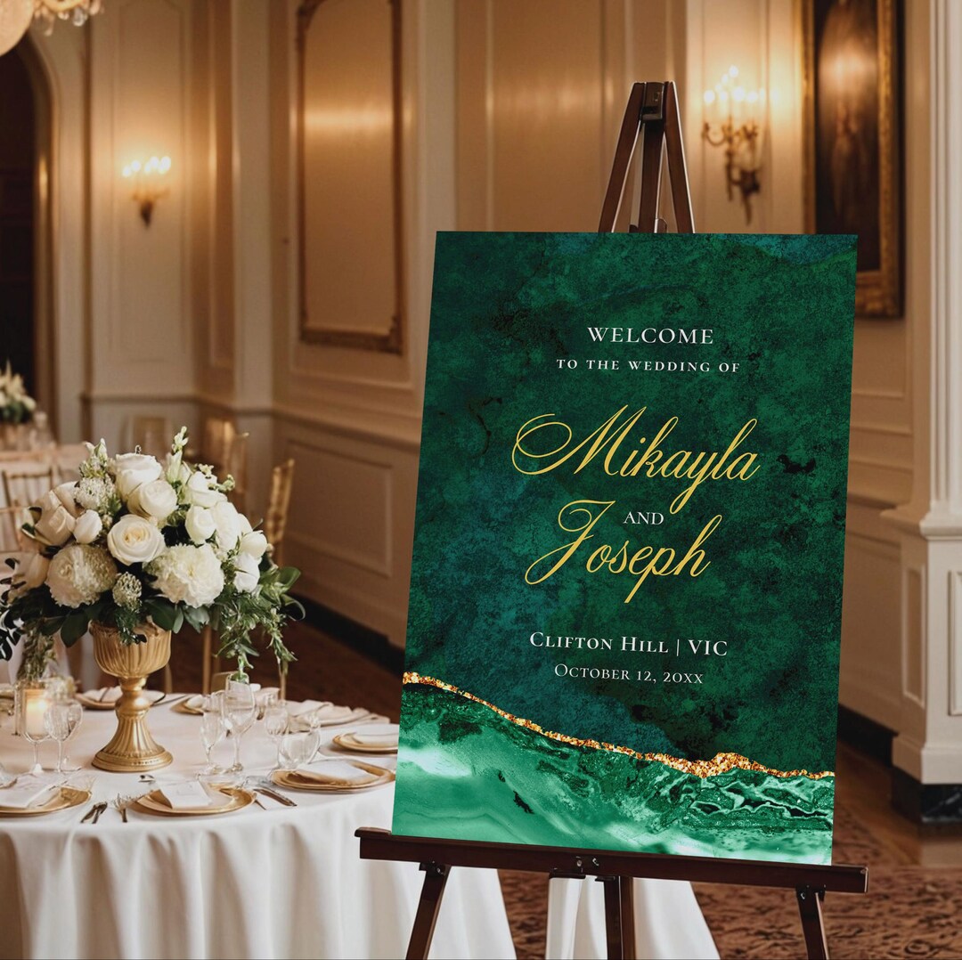 VERDA Emerald Green & Gold Welcome Sign Green and Gold Vertical Poster ...