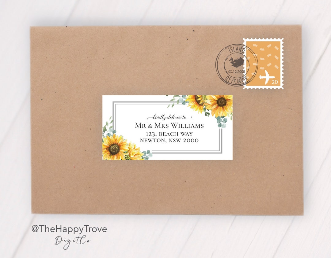 Sunflower Address Label, Editable Digital Instant Download, Template ...