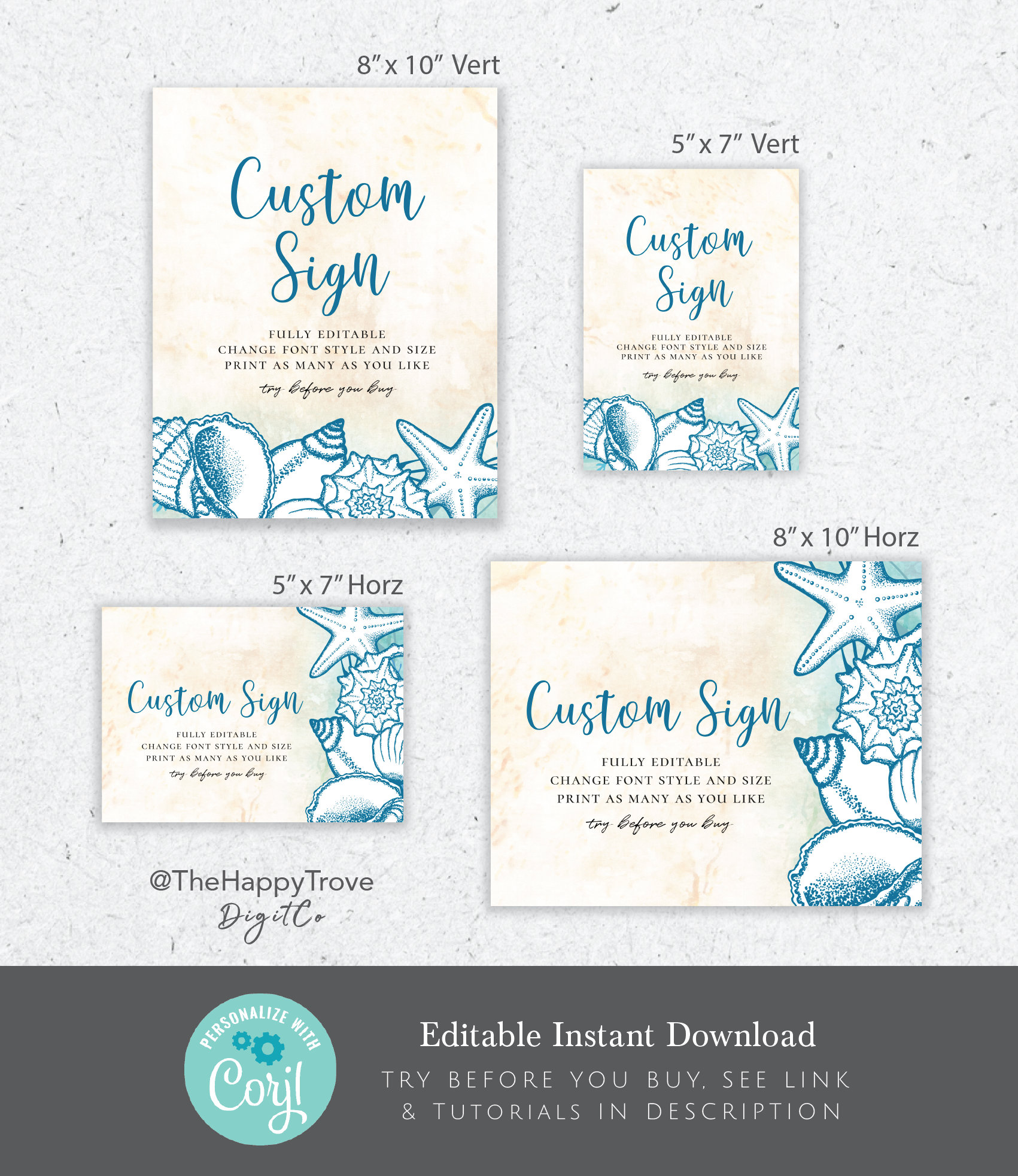 Beach Themed Custom Sign Template: Editable Digital Download (8x10, 5x7 ...
