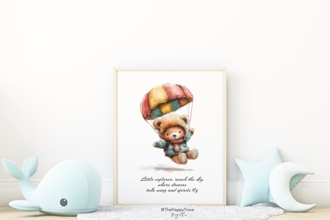 TEDDY Bear With Parachute Nursery Room Wall Art Boy's Room Wall Art ...