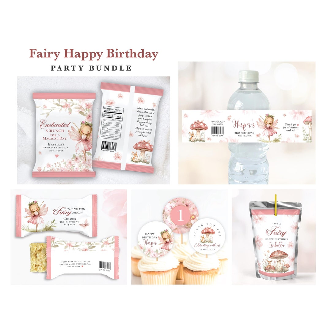 FAYE Fairy Happy Birthday Party Bundle, Enchanted Magical Garden, Bunny ...