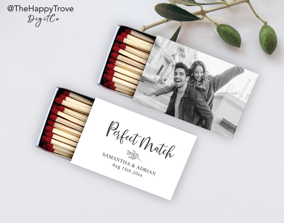 ALBA Minimalist Matchbox Label With Photo, the Perfect Match, Wedding ...
