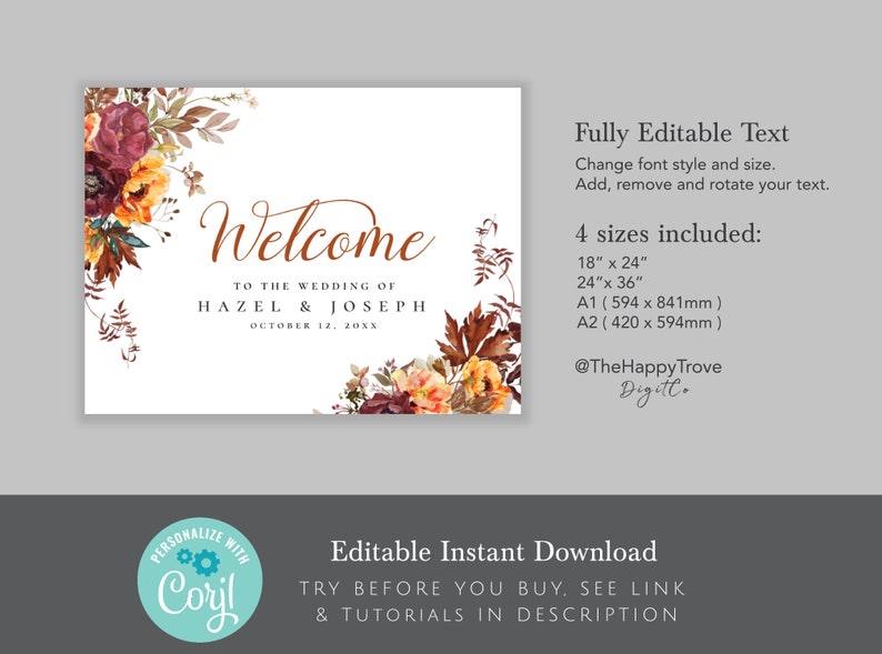 AMBER Fall in Love Welcome Sign Poster Editable Digital | Etsy