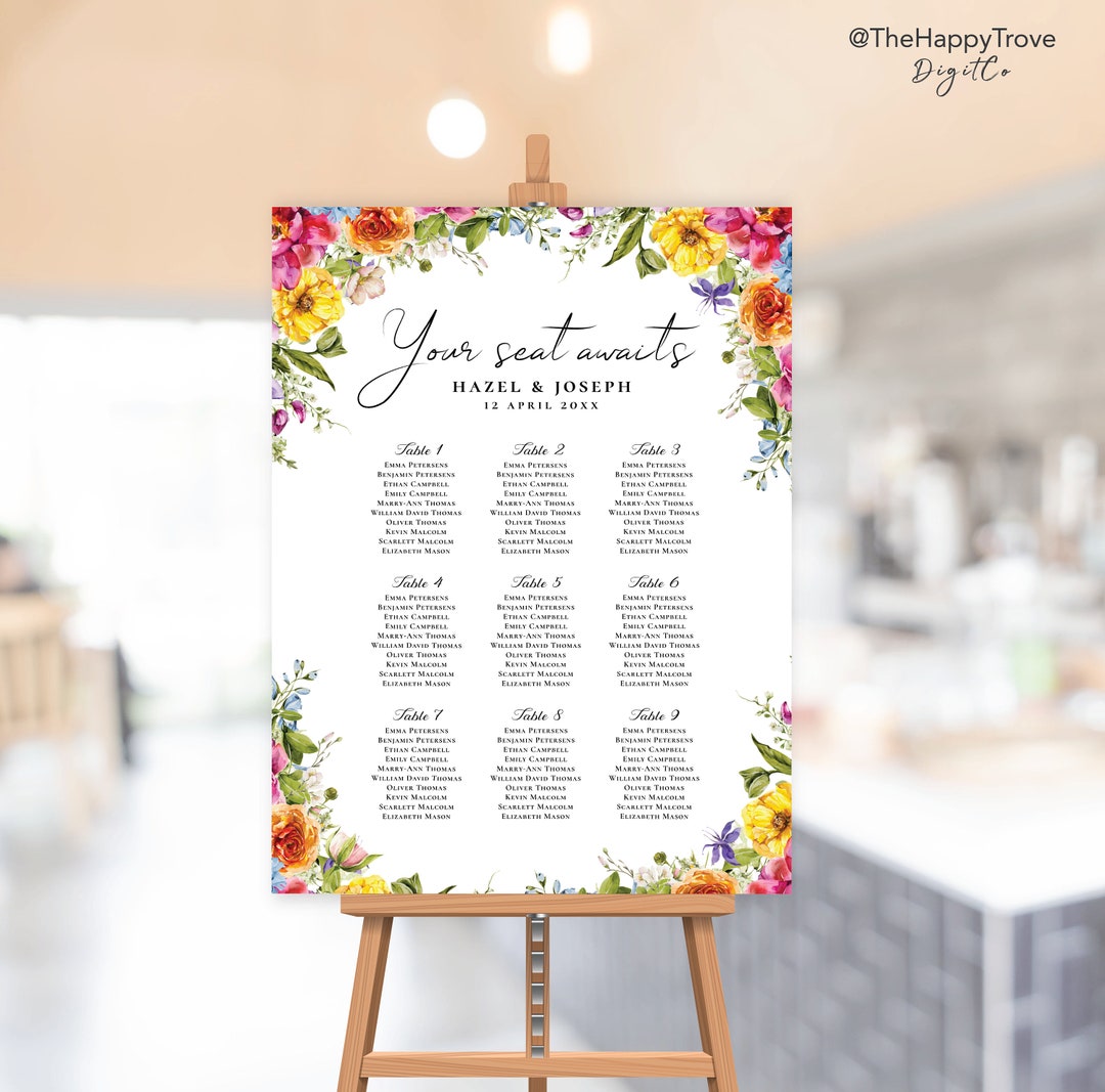 ELINA Maximalist Colorful Seating Chart Sign, Vibrant, Bold, Bright ...