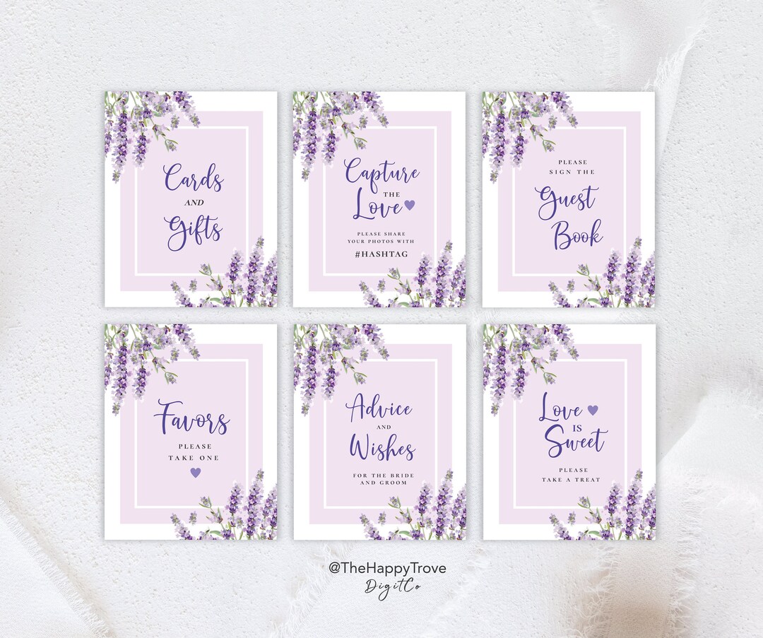 Lavender Table Sign Bundle Purple Table Sign Lilac Table Sign Pastel ...