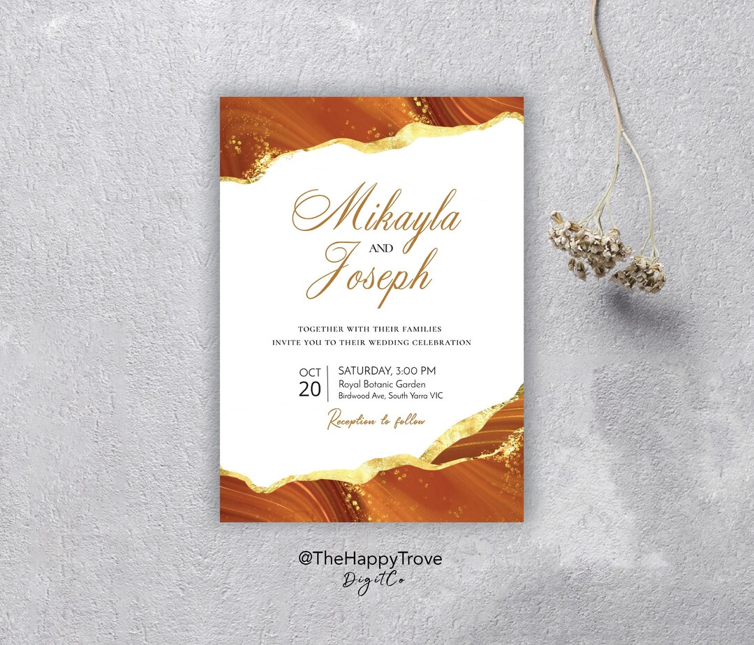 ALANI Maroon, Burnt Orange & Gold Wedding Invite, Moody Autumn Wedding ...