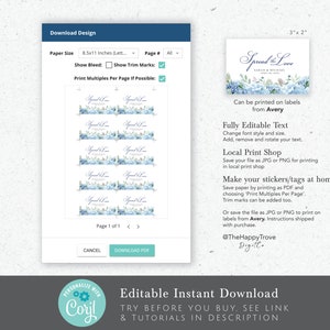 SINI Blue Hydrangea Jar Label, Sticker, Square Tag, Editable Digital ...
