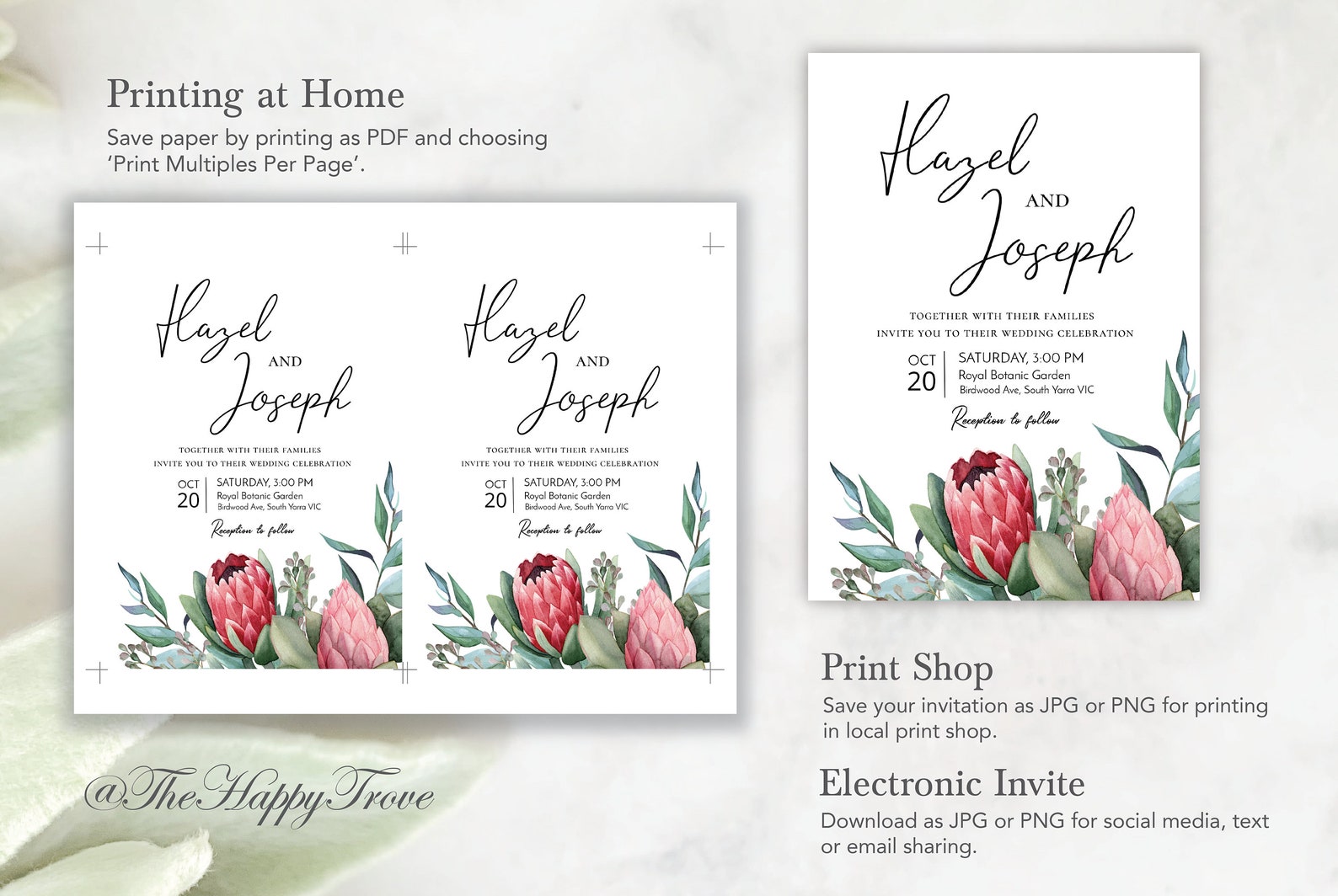Protea Printable Wedding Invitation Set Editable Instant | Etsy